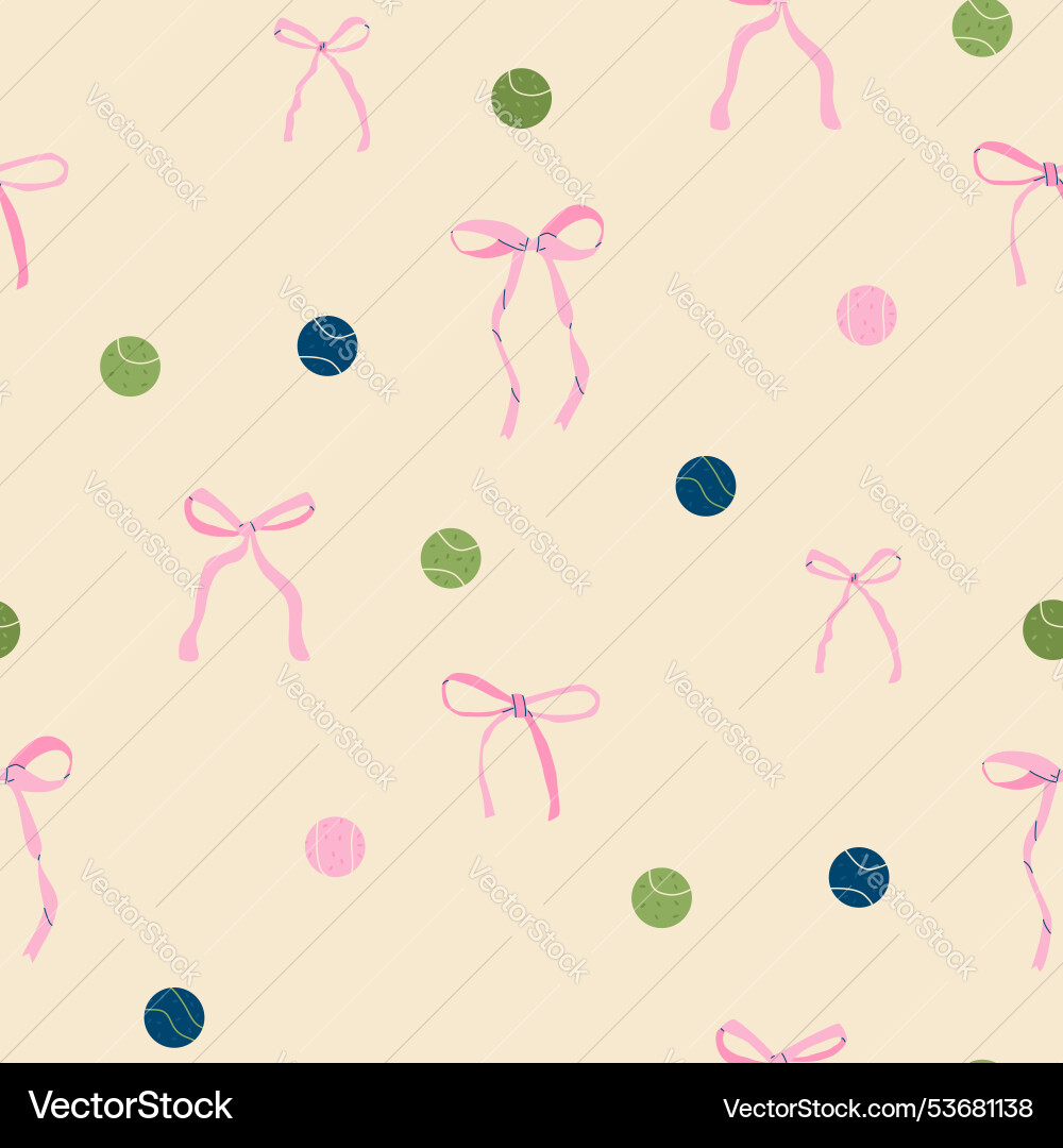Tennis balls and bows seamless pattern preppy Vector Image