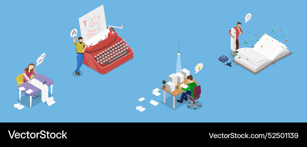 3d isometric flat of writers Royalty Free Vector Image