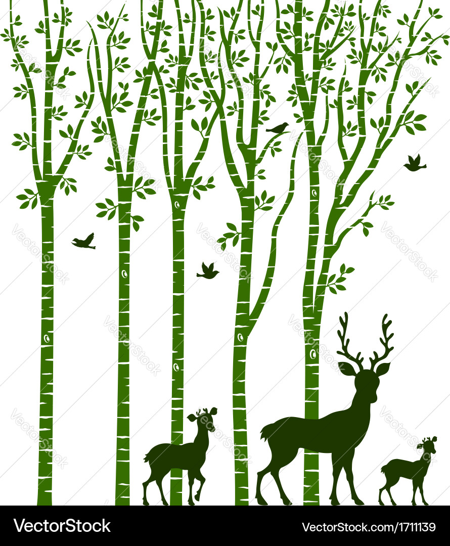 Birch tree with deer Royalty Free Vector Image