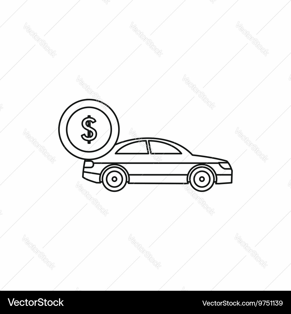 Car and dollar sign icon outline style Royalty Free Vector