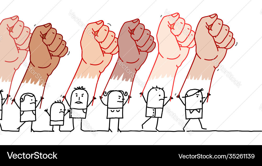 Cartoon protesting people with big multi-ethical Vector Image