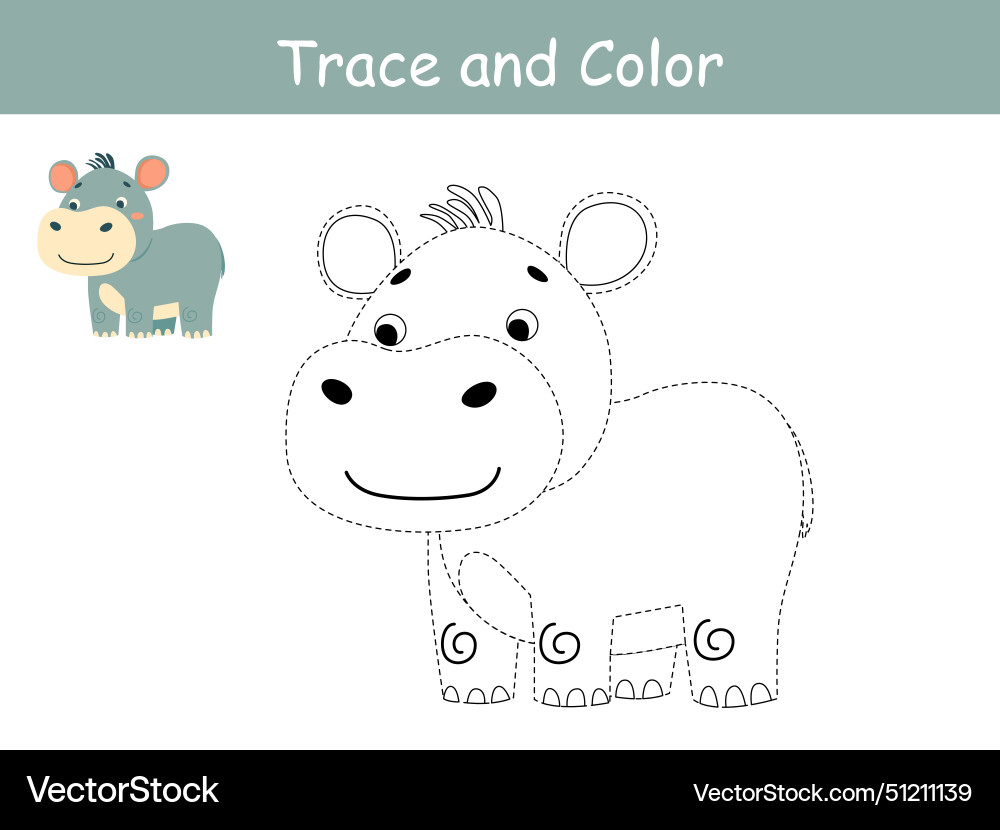 Cute hippopotamus african animal trace Royalty Free Vector