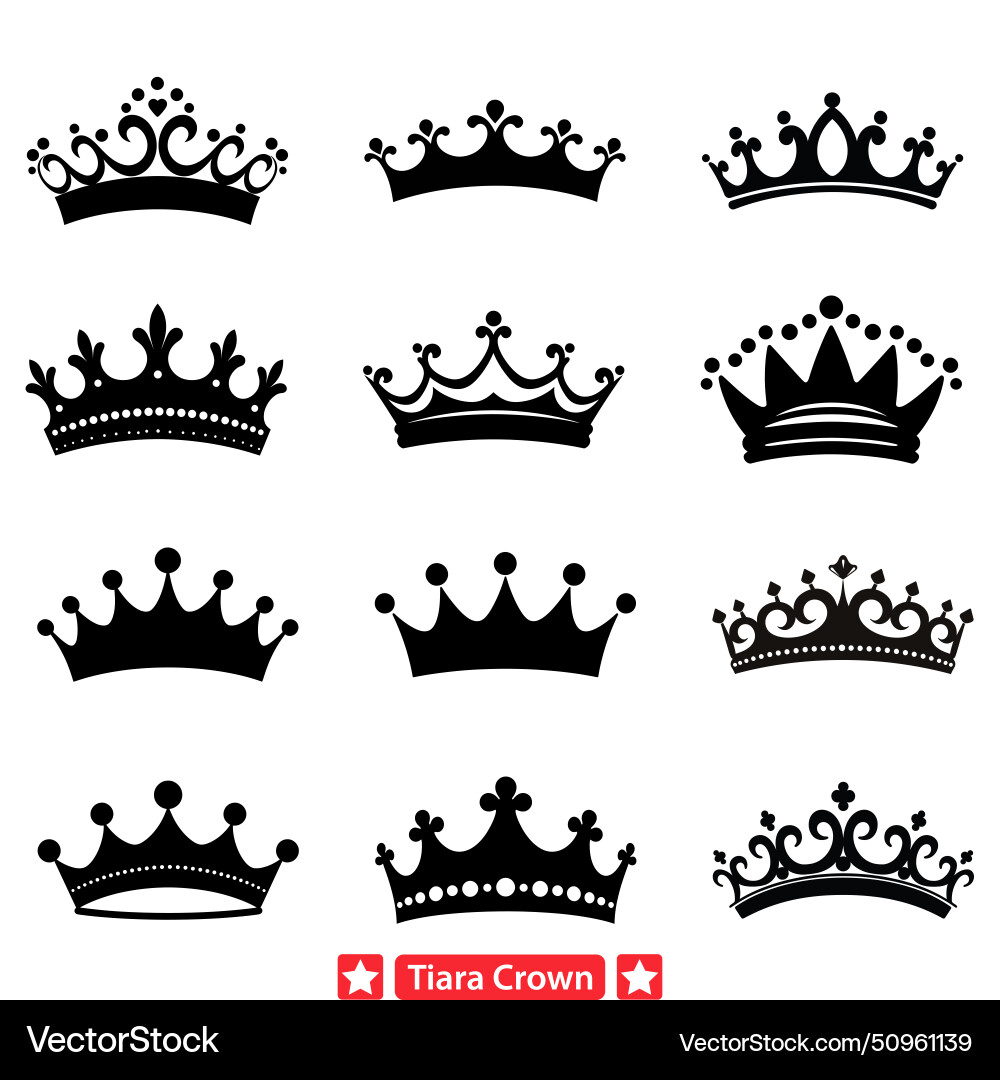 Elegant tiara crown silhouette collection perfect Vector Image