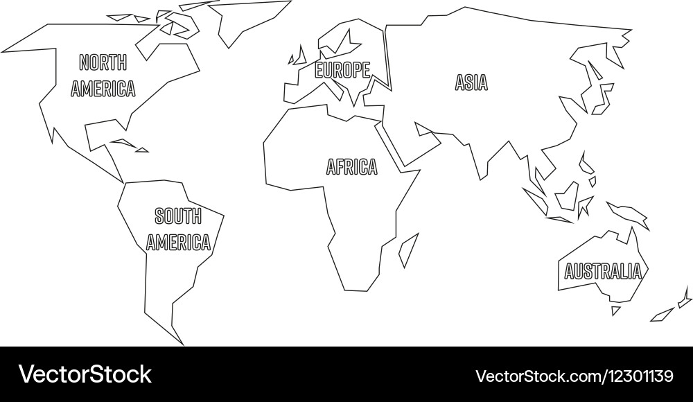 Simplified black outline of world map divided Vector Image