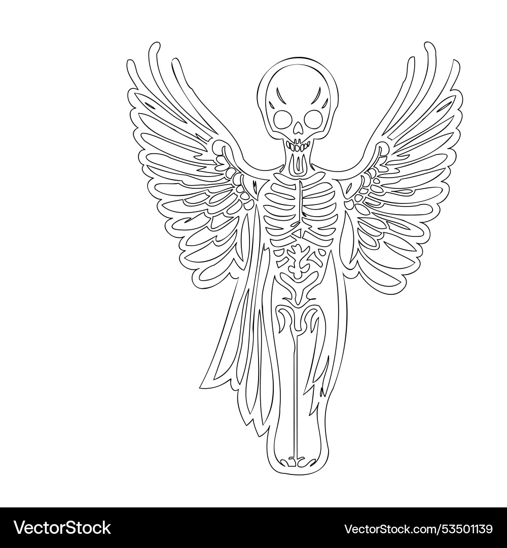 Skeleton angel outline sketch Royalty Free Vector Image