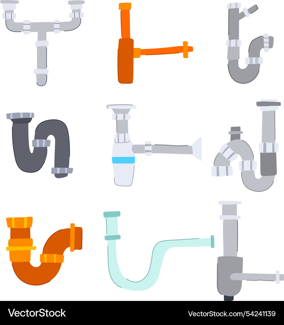 Waste drain trap set cartoon Royalty Free Vector Image