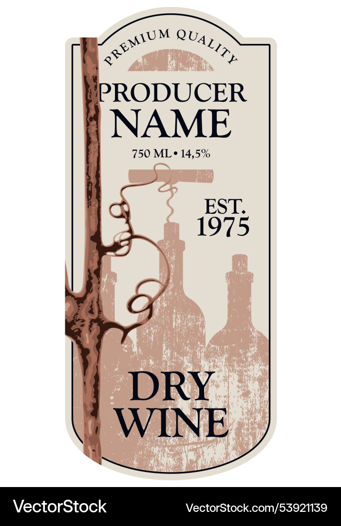 Wine label with grapevine Royalty Free Vector Image