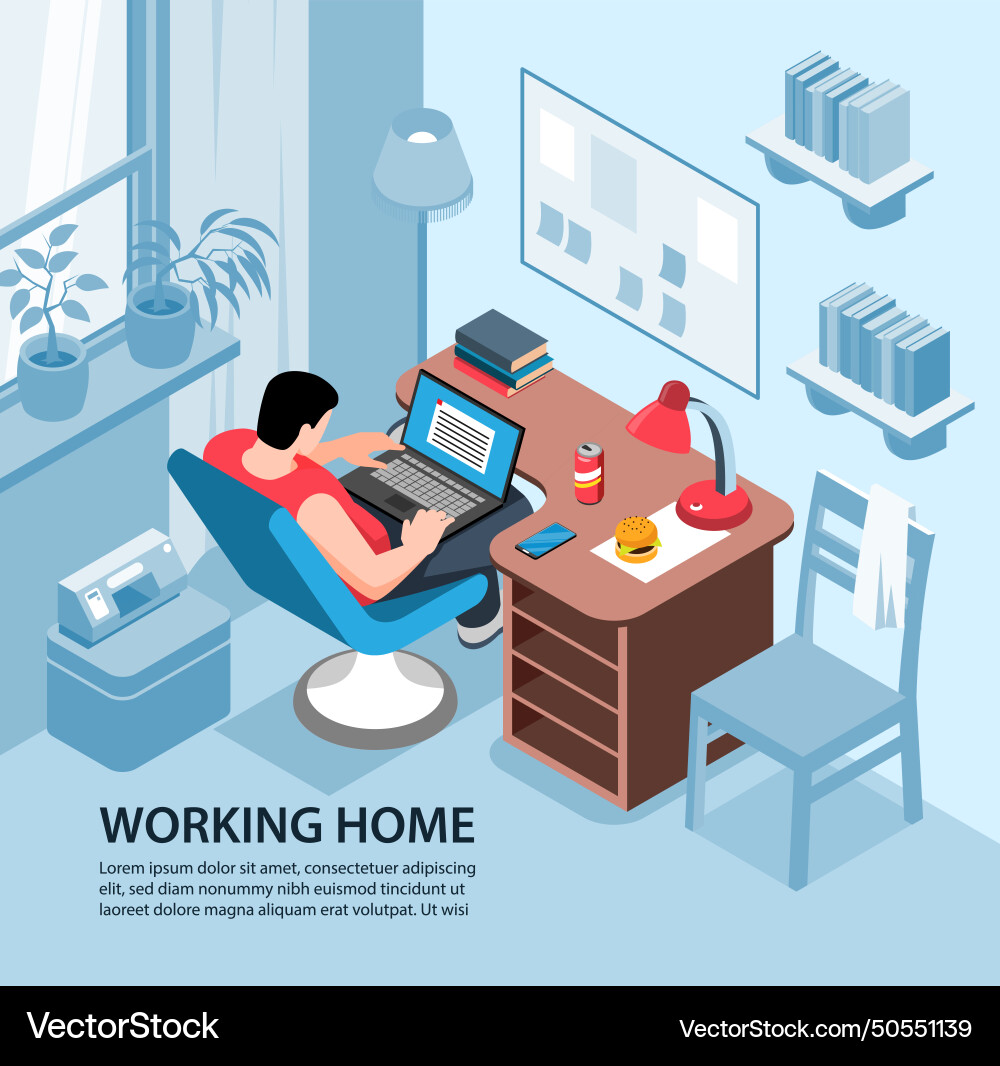 Working home isometric background Royalty Free Vector Image