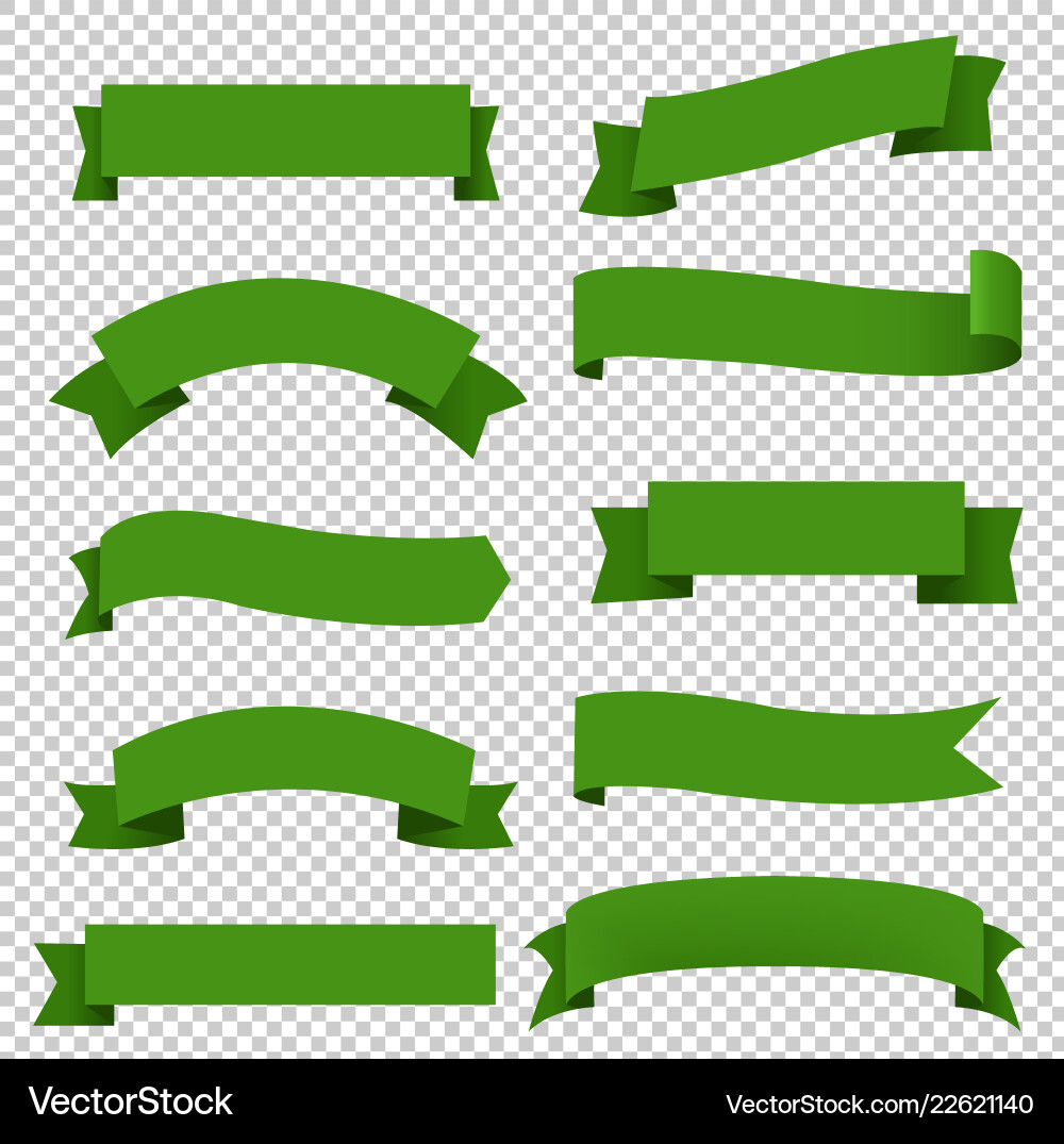 Big green ribbons set transparent background Vector Image