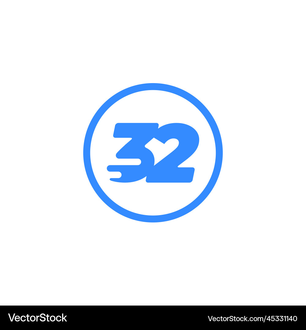 Number 32 speed tech modern icon logo Royalty Free Vector