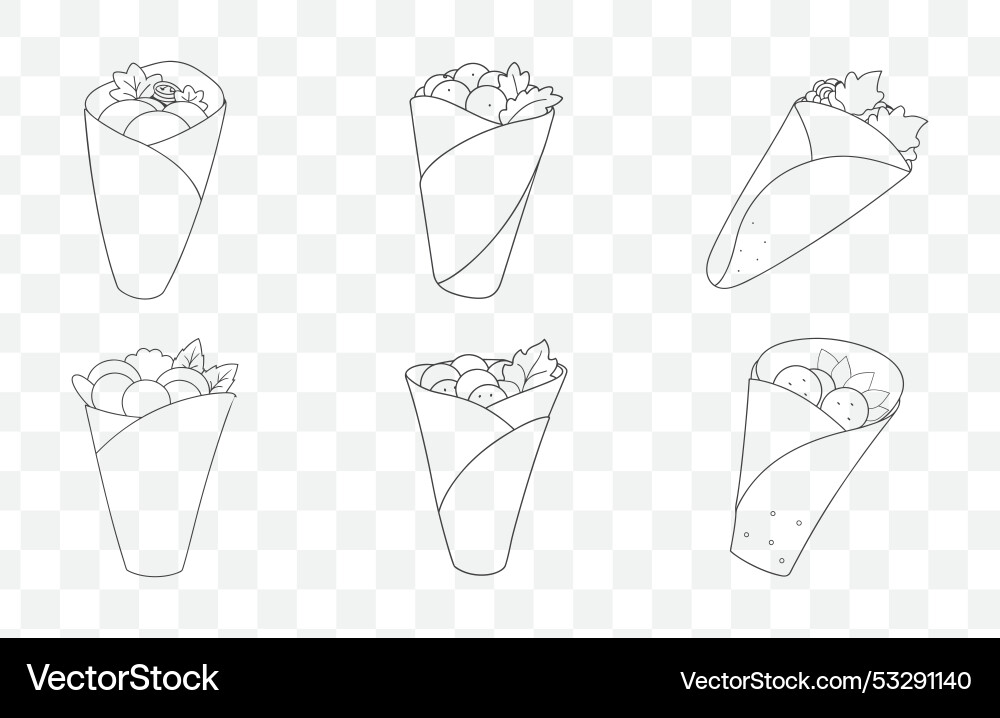 Print greek salad wrap line art set Royalty Free Vector