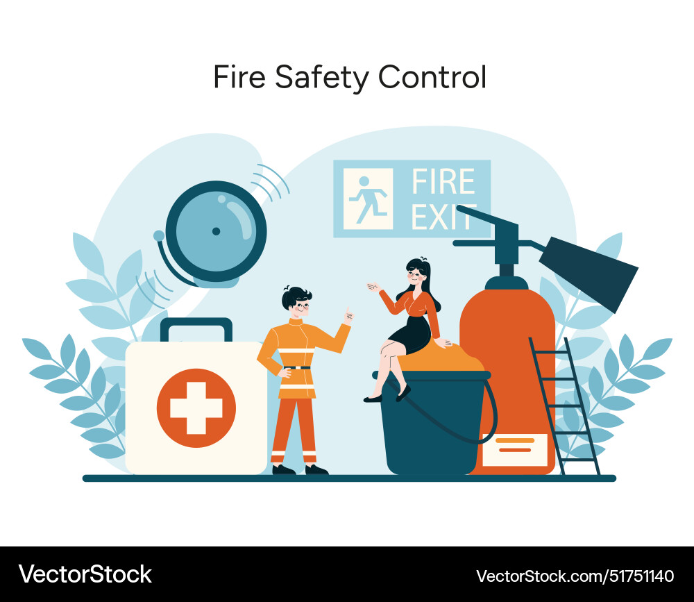 Workers engage with fire safety equipment Vector Image