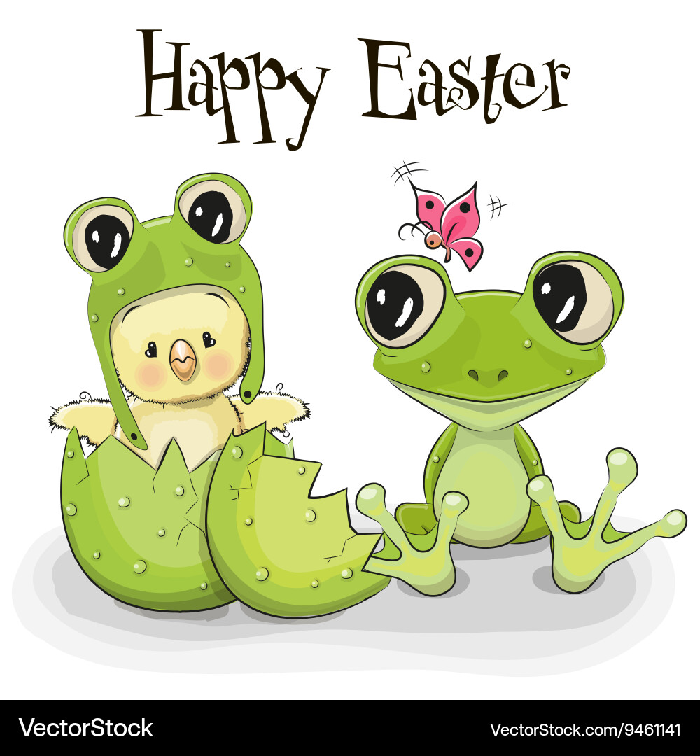 Chick and frog Royalty Free Vector Image - VectorStock