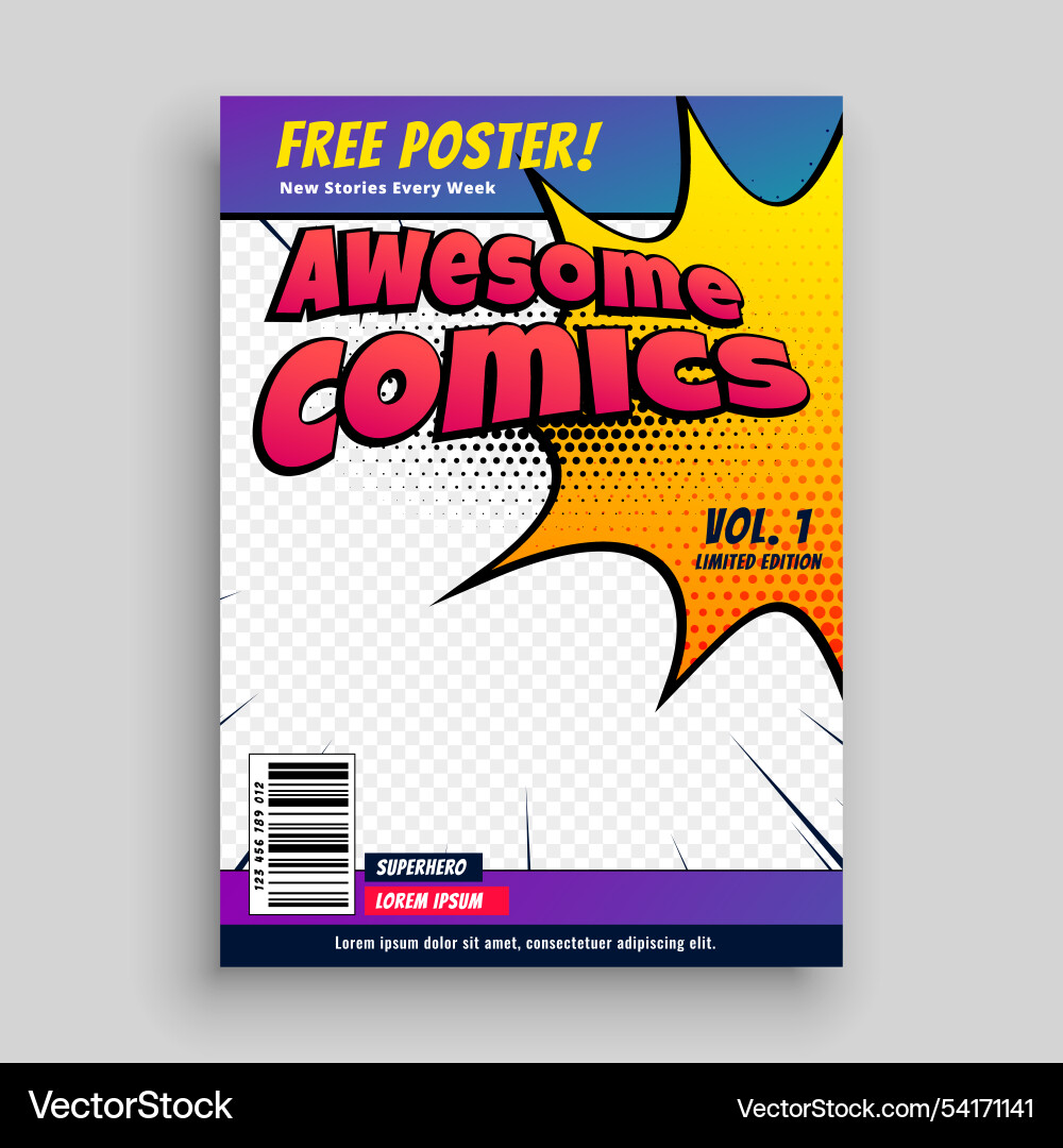Comic book cover magazine design template Vector Image