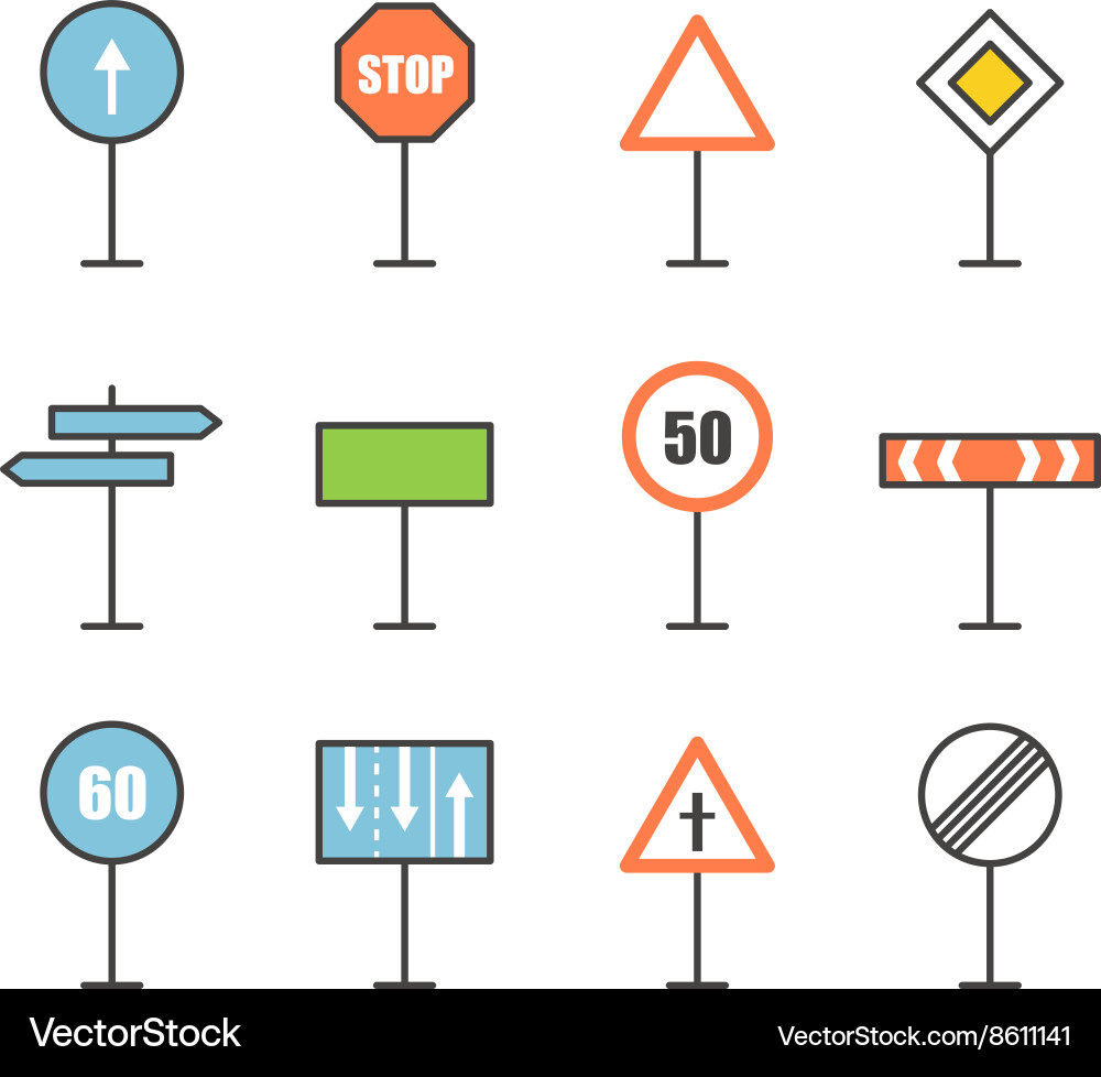 Different road sign icons collection design Vector Image