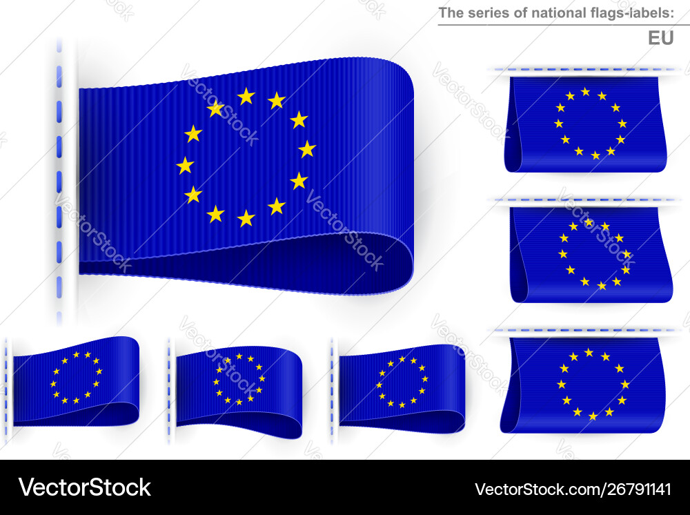 Flag tag clothes label sticker sewn set eu blue Vector Image