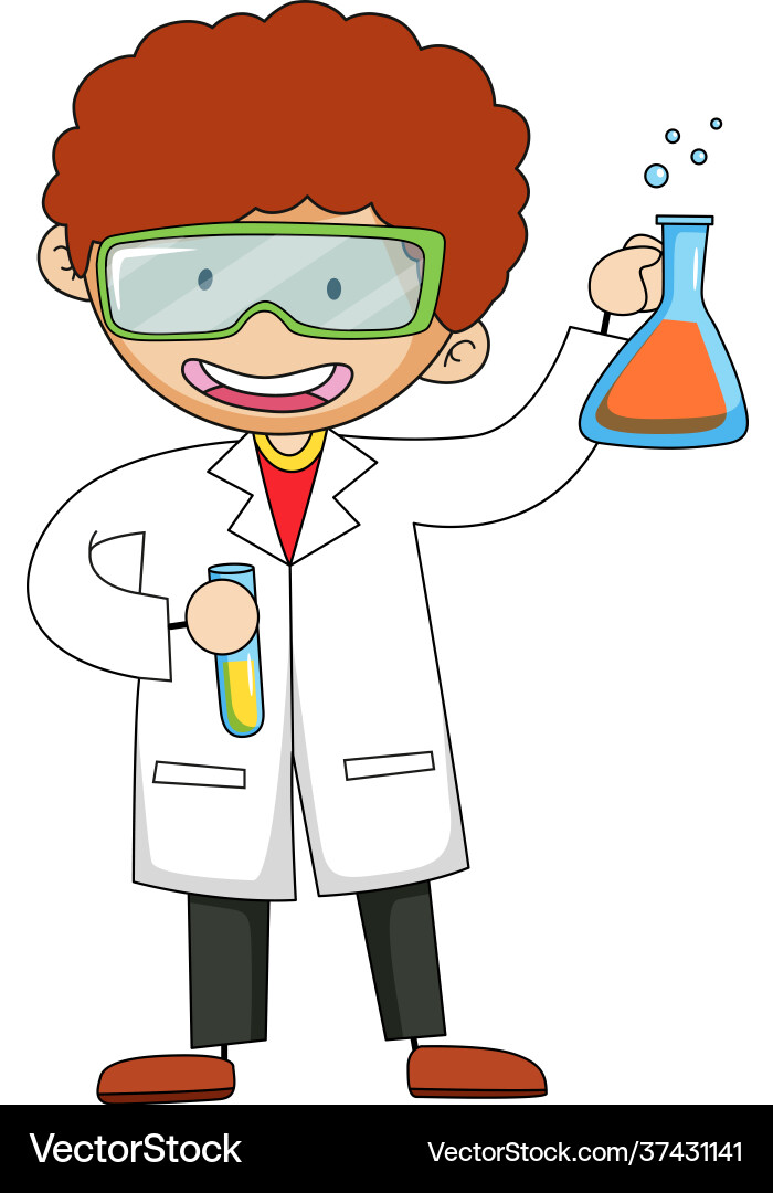 Little scientist doodle cartoon character isolated