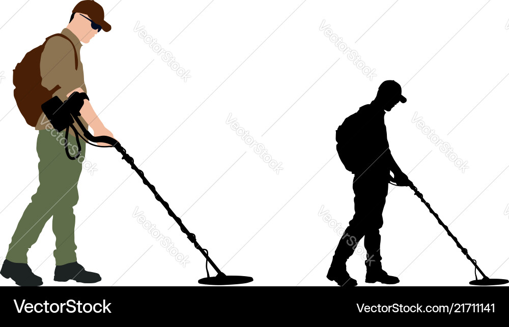 Man using metal detector with backpack Royalty Free Vector