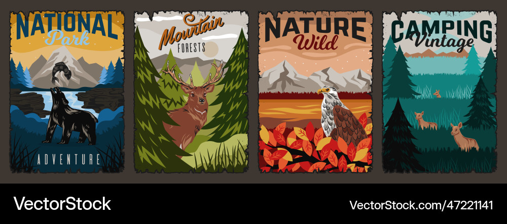 Nature retro posters Royalty Free Vector Image