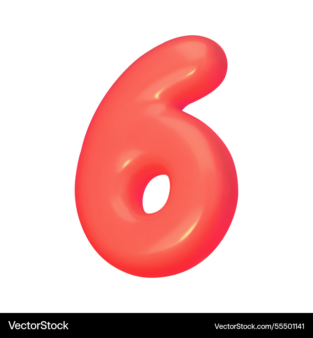 Number 6 red digit six in 3d style realistic Vector Image