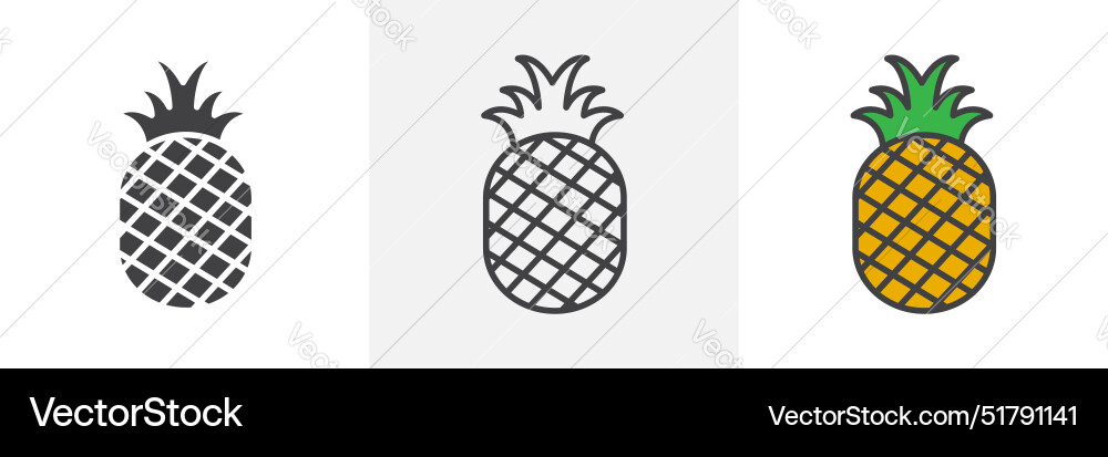 Pineapple icon set ananas fruit symbol in black Vector Image