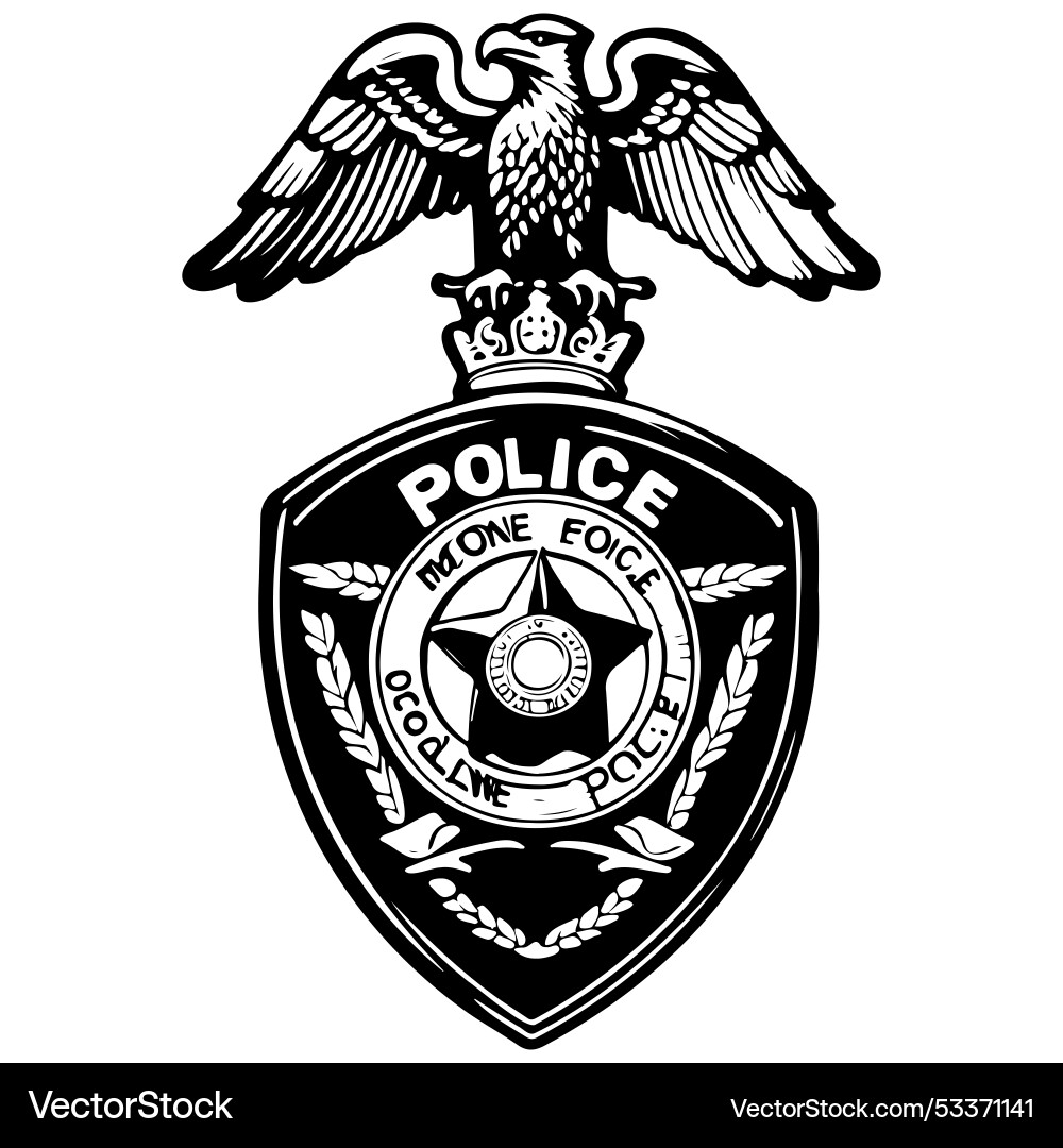 Police badge drawing realistic hand line Vector Image