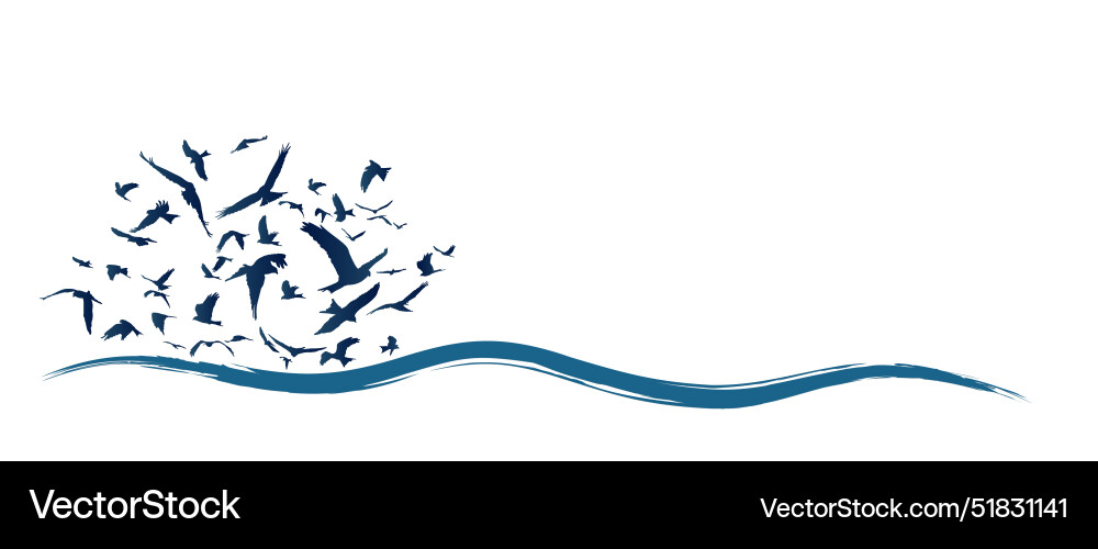 Seascape with a birds Royalty Free Vector Image