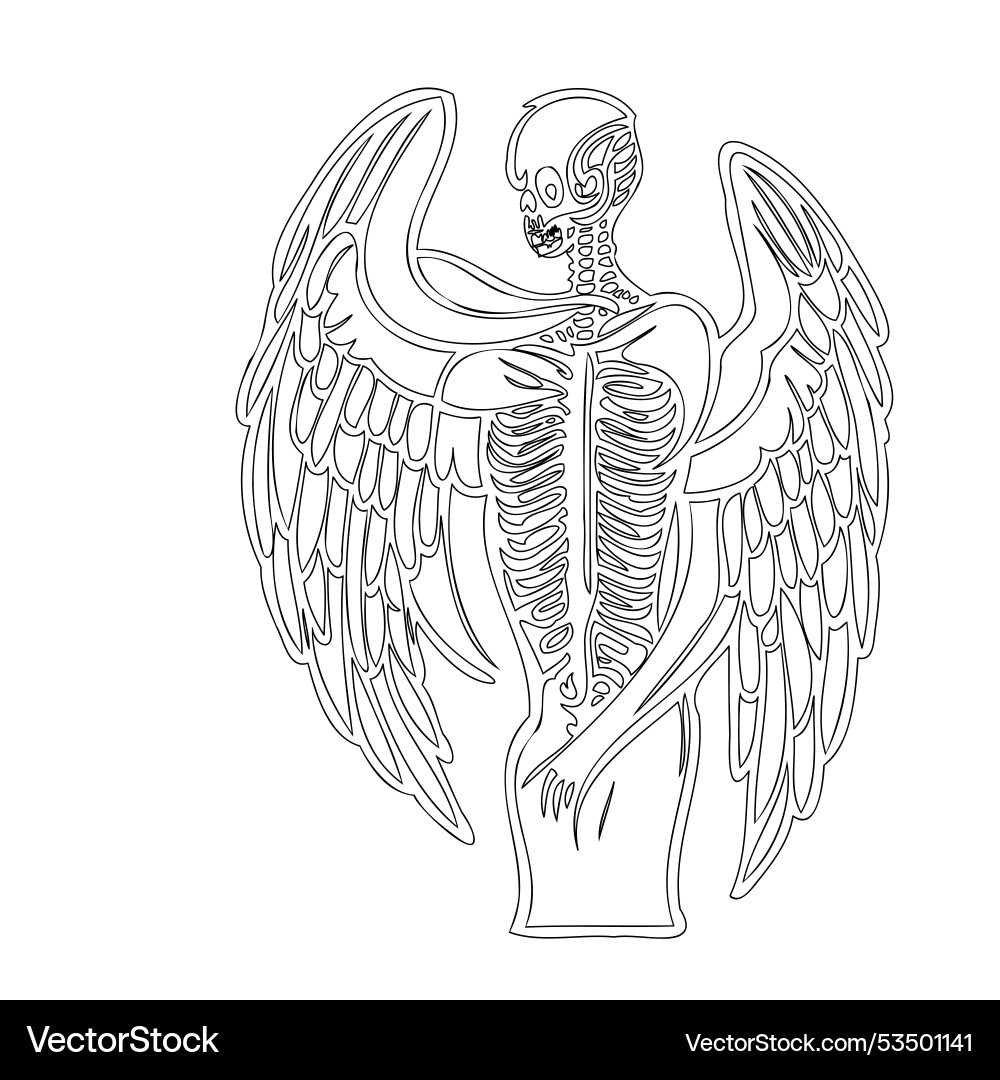 Skeleton angel outline sketch Royalty Free Vector Image