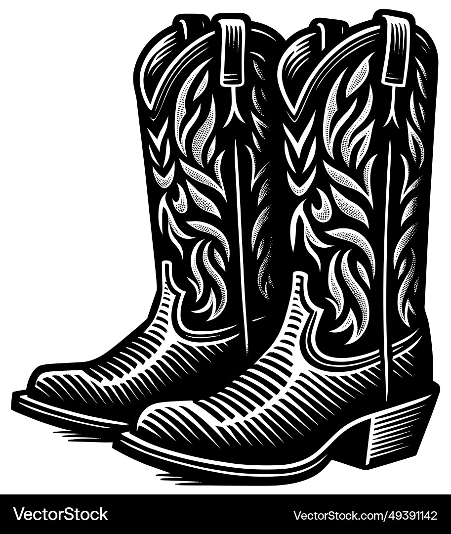 Cowboy Boot Linocut Print Royalty Free Vector Image