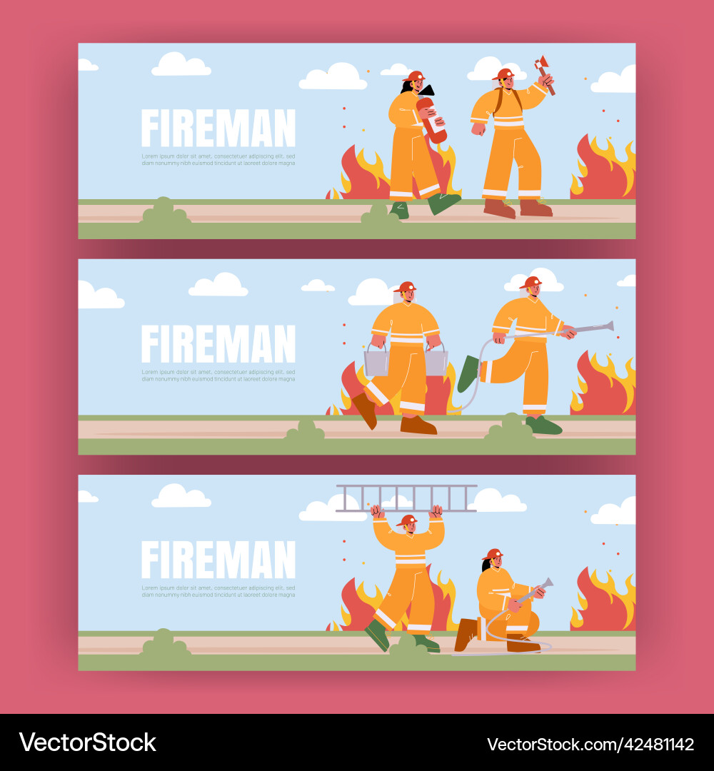 Fireman poster with fire brigade extinguisher Vector Image
