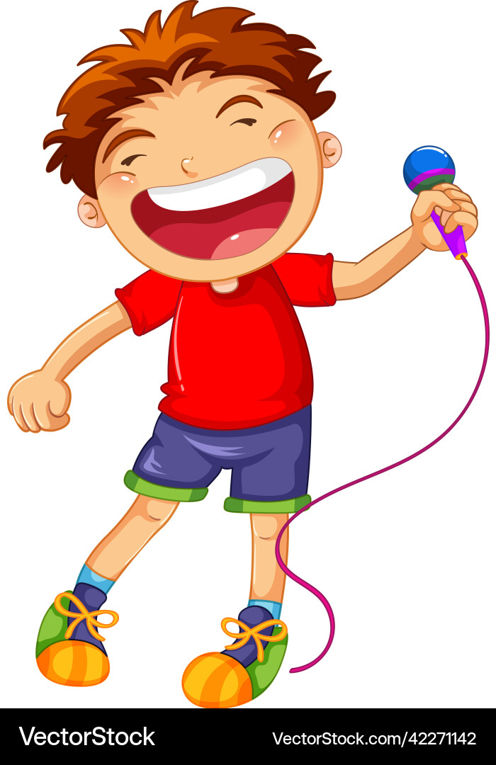 Happy boy singing with microphone Royalty Free Vector Image