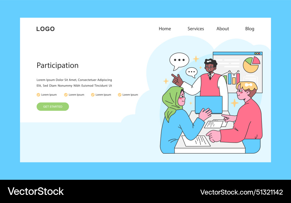 Participation web or landing diverse team Vector Image