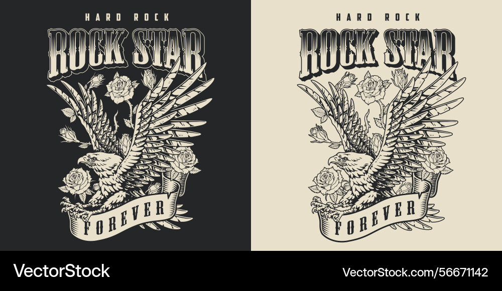 Rock star design showcasing eagle and roses Vector Image