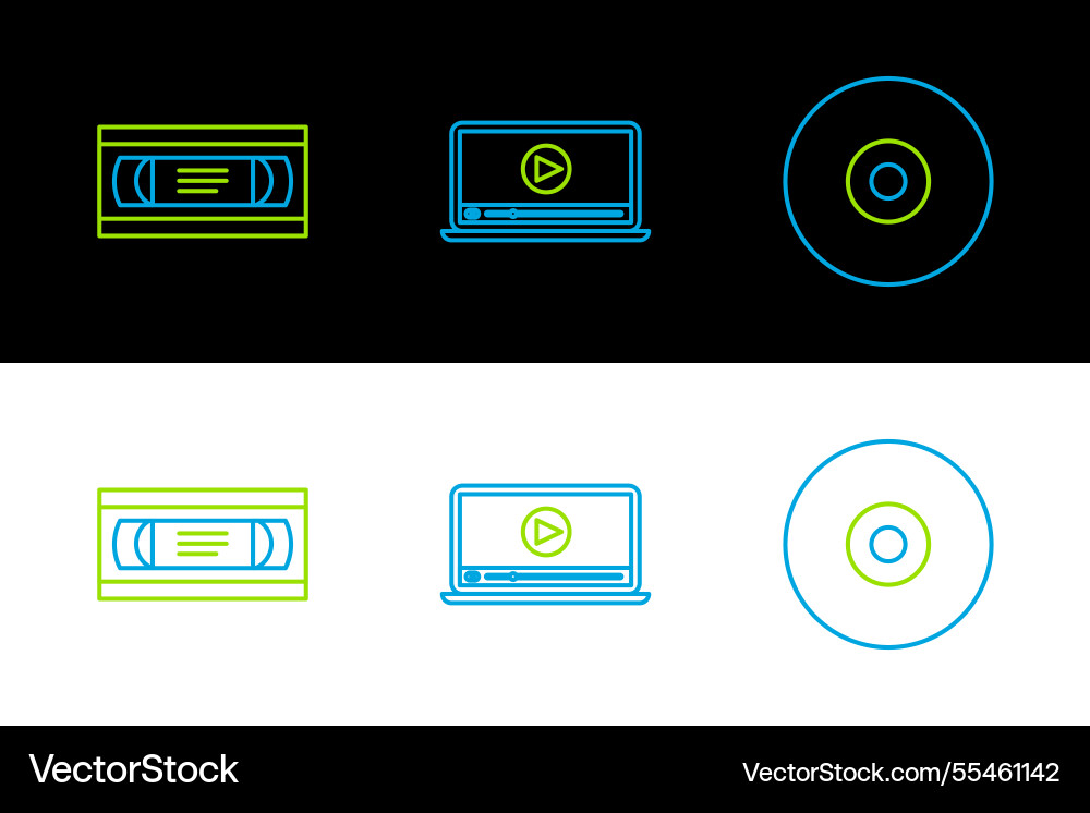 Set line cd or dvd disk vhs video cassette tape Vector Image