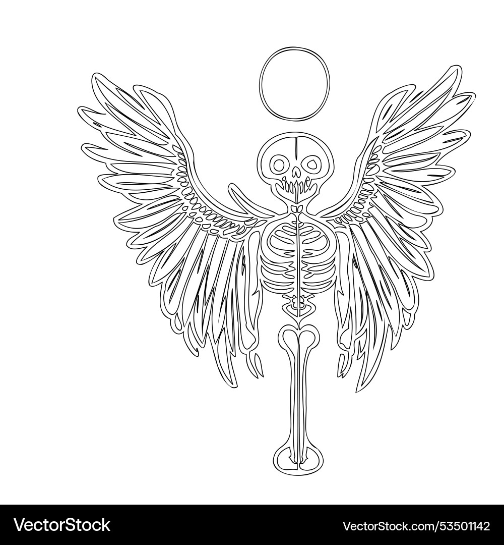 Skeleton angel outline sketch Royalty Free Vector Image