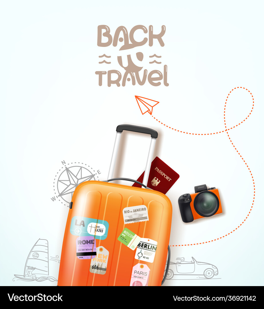 Travel with staff and logo Royalty Free Vector Image