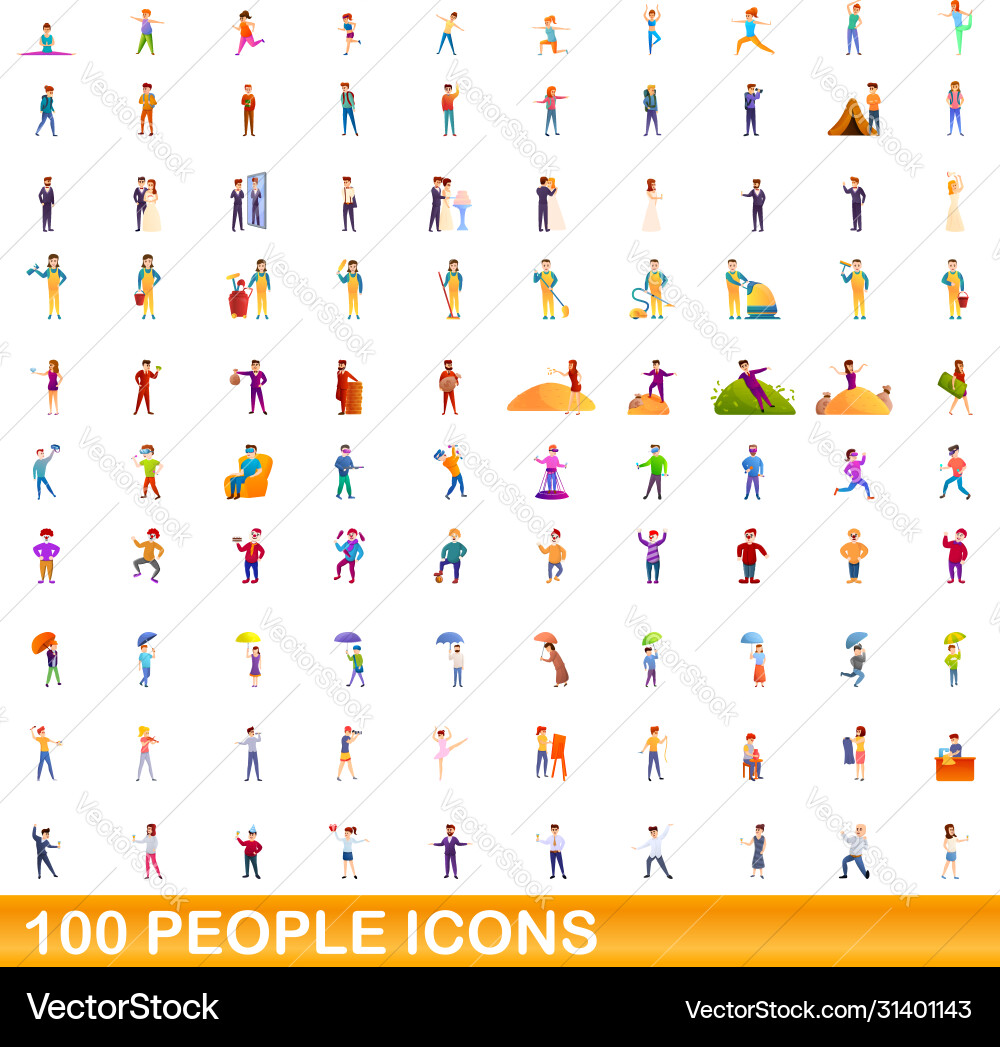 100 people icons set cartoon style Royalty Free Vector Image