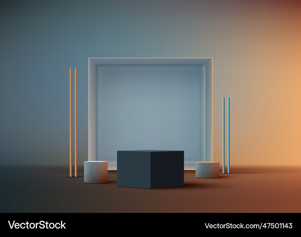 3d realistic empty blue box podium stand Vector Image