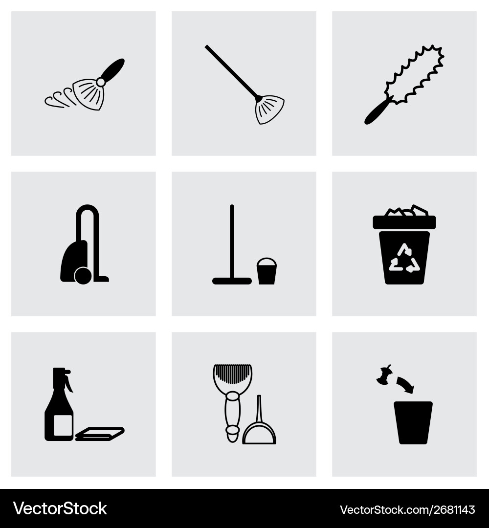 Black cleaning icons set Royalty Free Vector Image Black cleaning icons set Royalty Free Vector Image