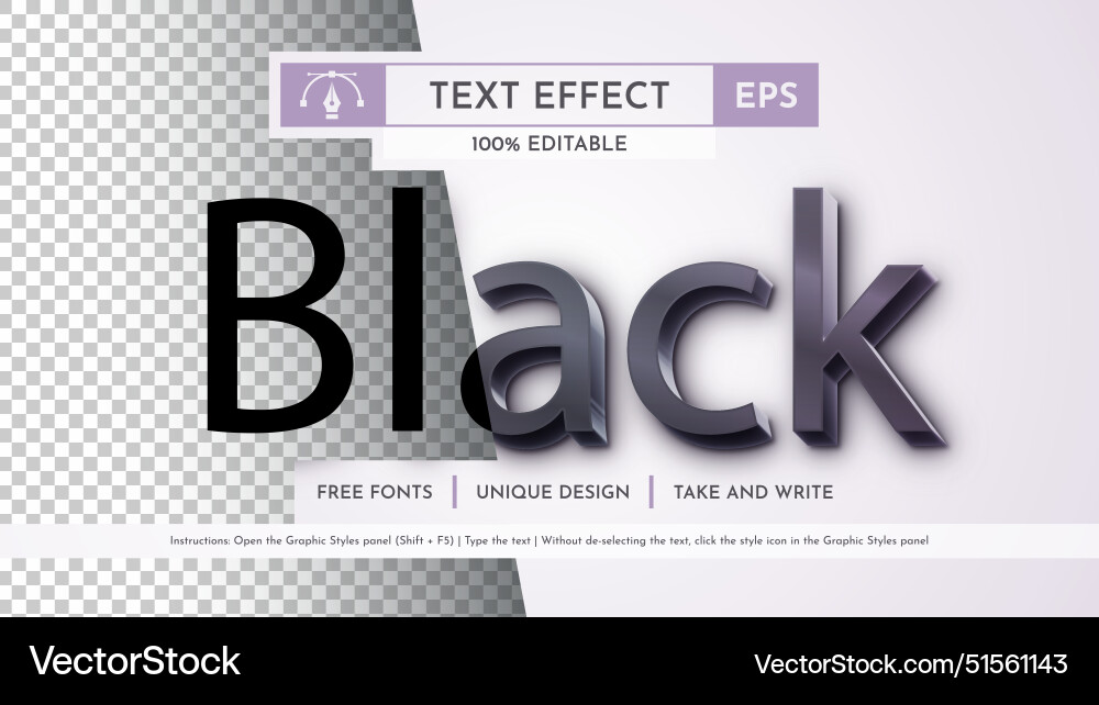 Black editable text effect graphic style Vector Image