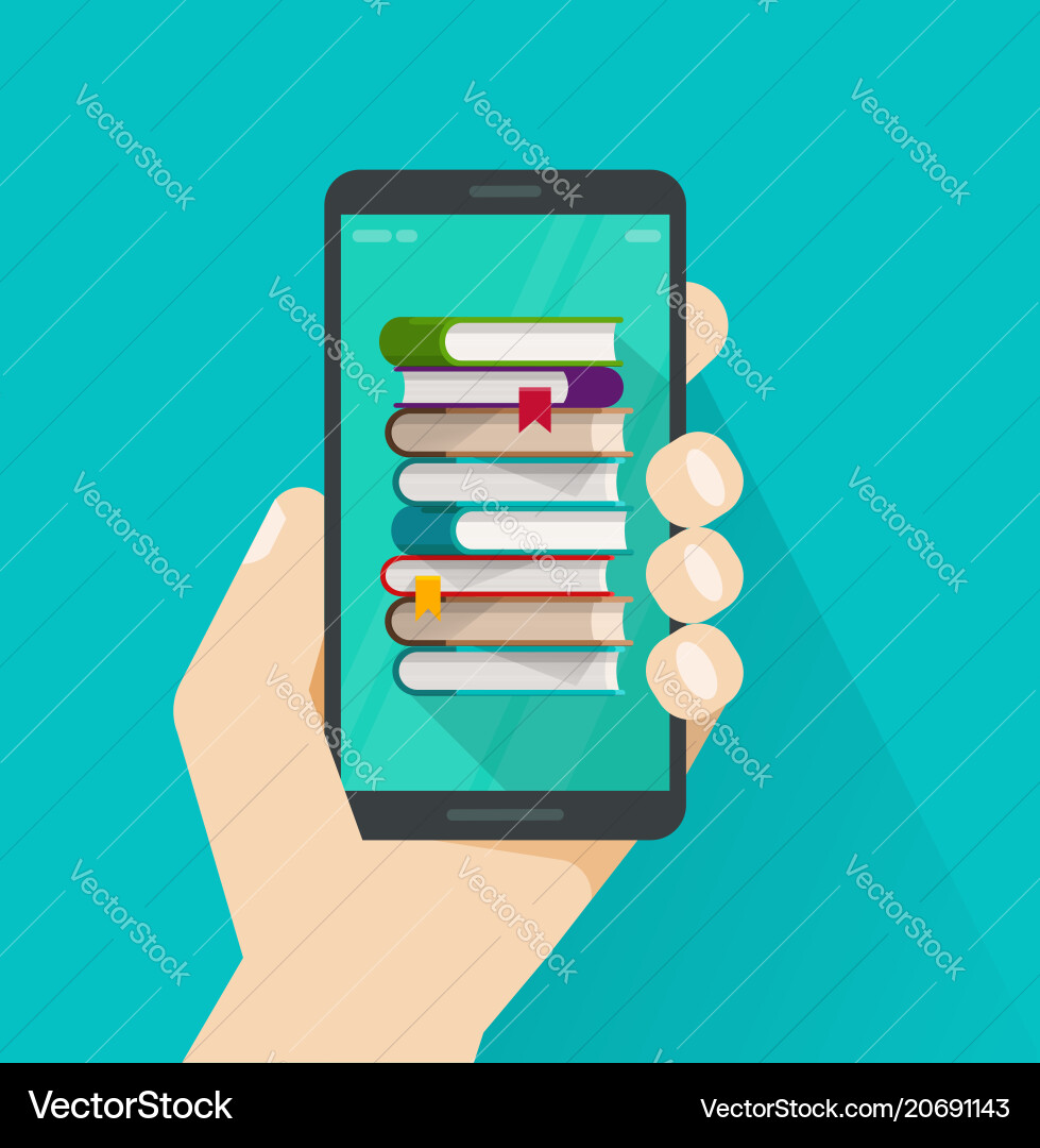 Books on mobile phone screen Royalty Free Vector Image
