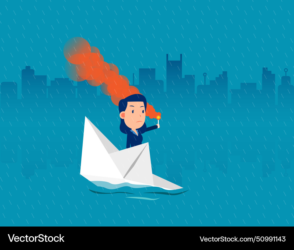 Business person boat capsized and set fire Vector Image