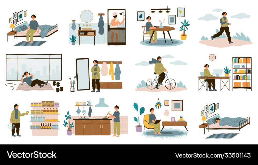 Daily man routine everyday young guy life Vector Image