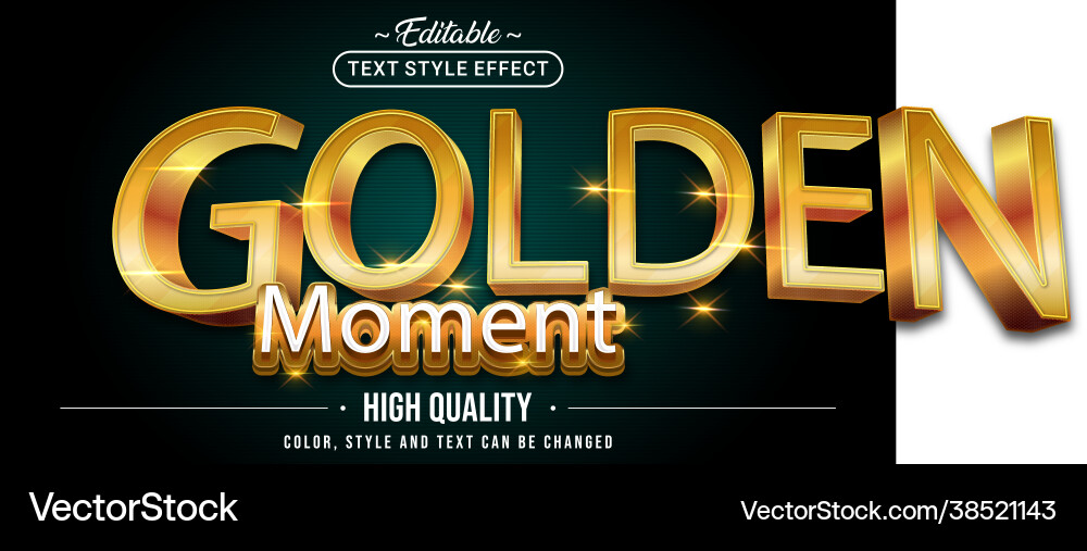 Editable text style effect - golden moment Vector Image