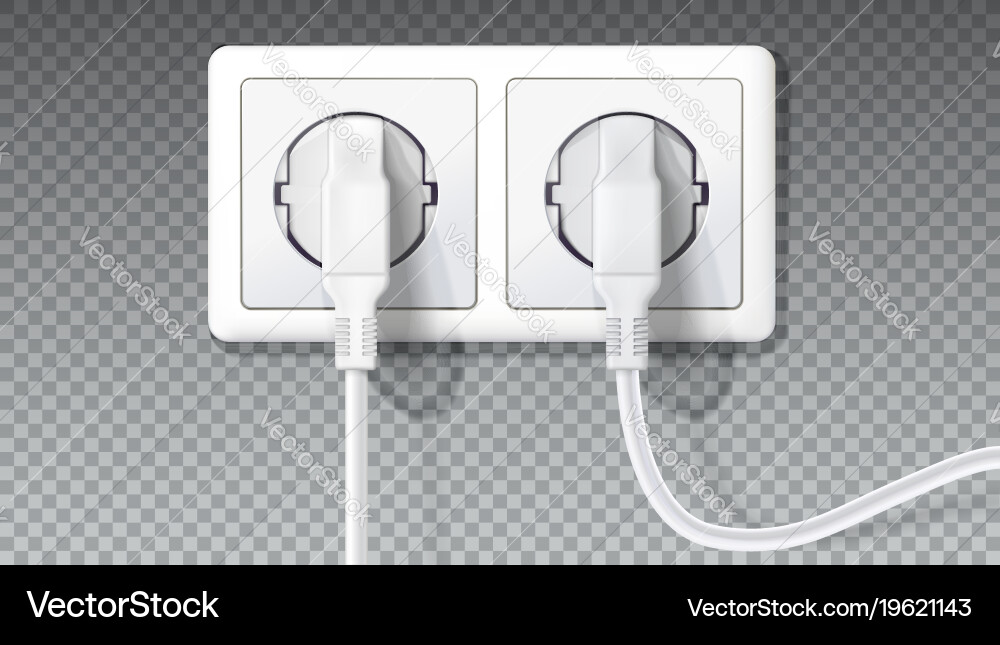 Electric plugs in socket realistic white Vector Image