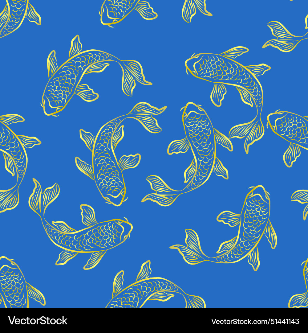 Koi fish seamless pattern on blue color background