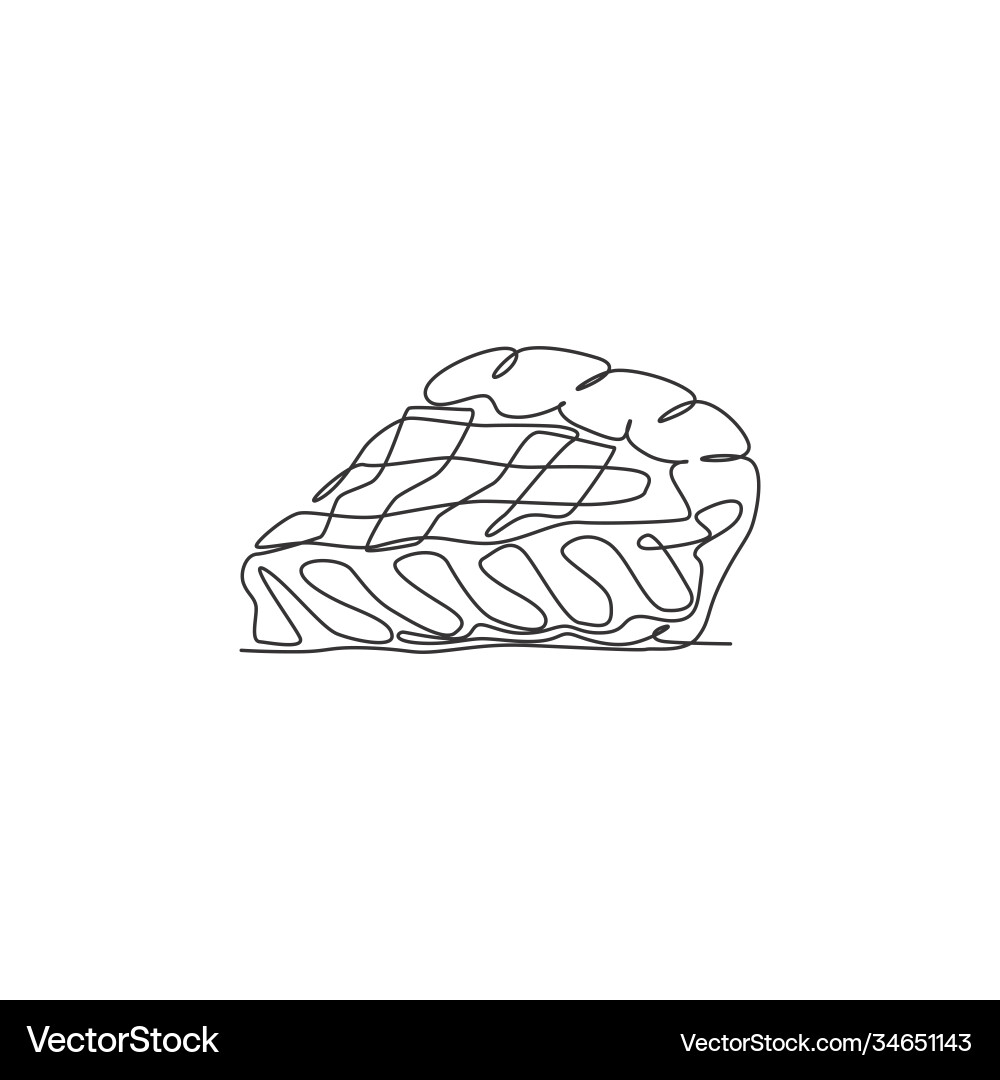 One single line drawing fresh sliced apple pie Vector Image