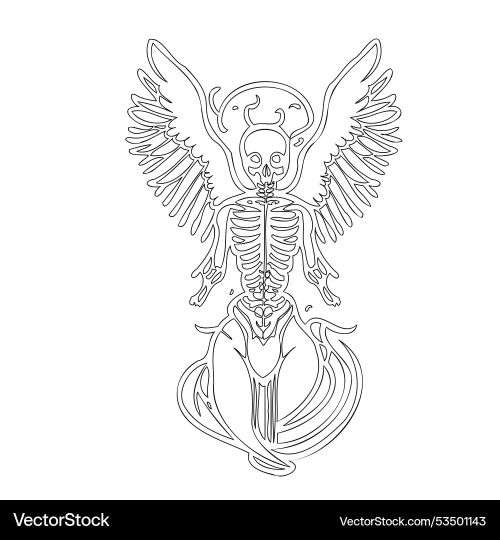 Skeleton angel outline sketch Royalty Free Vector Image