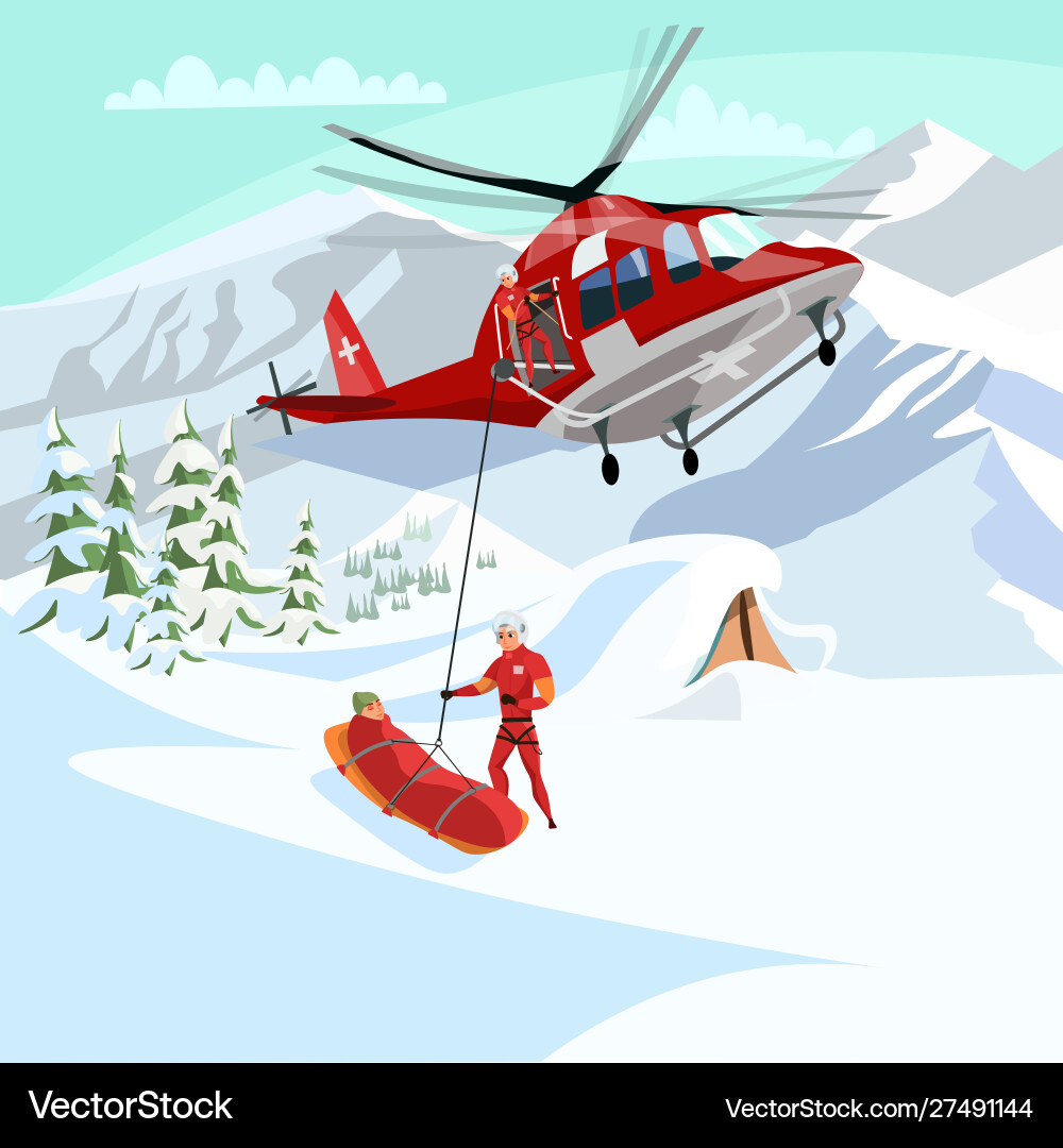 Alpine rescue service flat Royalty Free Vector Image