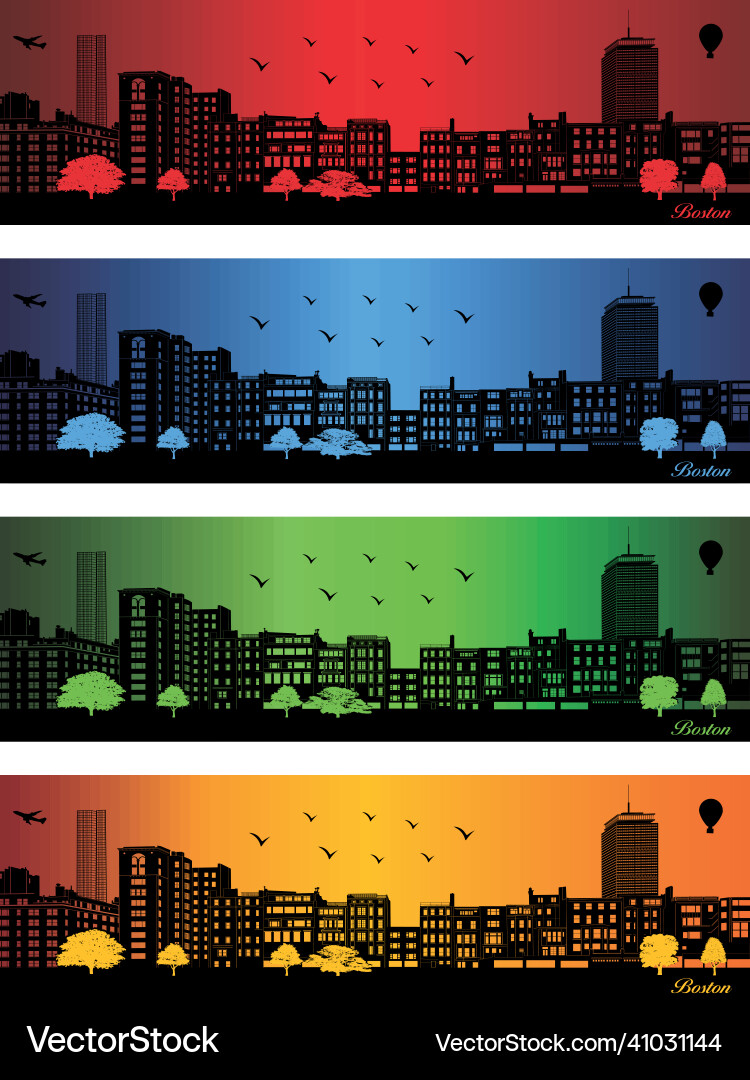 Boston city in a four different colors Royalty Free Vector